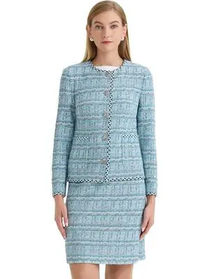 Ming Wang Braided Trim Tweed Knit Jacket - Serene/nebula/lime/blk/wht