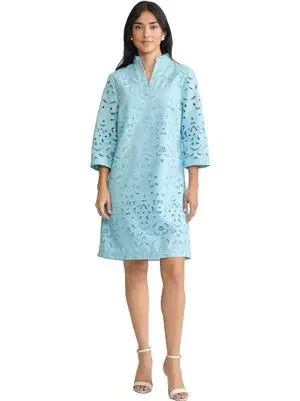 Ming Wang Lined Embroidered Stitch Woven Midi Dress - Serene