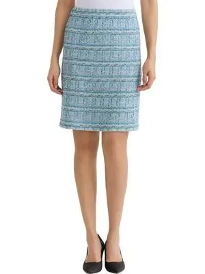 Ming Wang Tweed Knit Straight Skirt - Serene/nebula/lime/blk/wht
