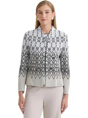 Ming Wang Tailored Diamond Jacquard Knit Jacket - Limestone/black/white