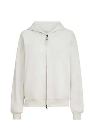 Brunello Cucinelli Smooth Cotton French Terry Zip-up Hoodie - Milk
