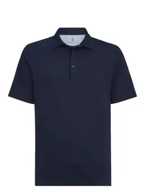 Brunello Cucinelli Polo With Shirt Collar - Navy Blue
