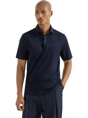 Brunello Cucinelli Polo With Shirt Collar - Navy Blue
