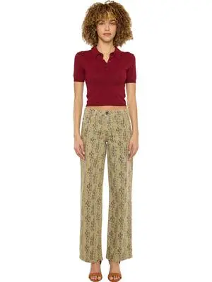 KANCAN Renae Mid Rise Slim Wide Leg Jeans - Olive Snakeskin