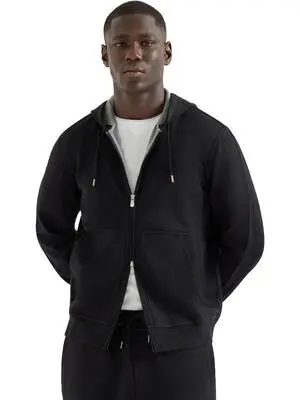 Brunello Cucinelli Double Cloth Zip Up Sweatshirt - Black