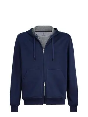 Brunello Cucinelli Double Cloth Zip Up Sweatshirt - Cobalt