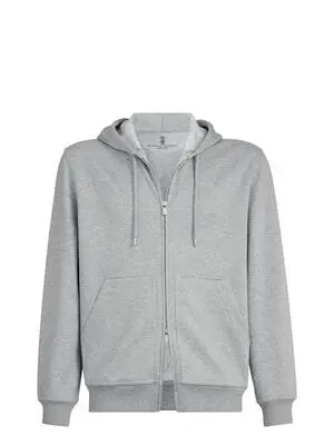 Brunello Cucinelli Double Cloth Zip Up Sweatshirt - Medium Grey