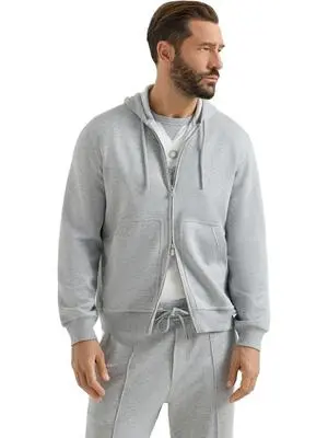 Brunello Cucinelli Double Cloth Zip Up Sweatshirt - Medium Grey