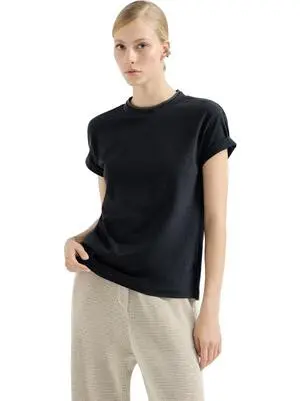 Brunello Cucinelli T-shirt With Monili Decoration - Anthracite