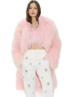 SPARKL Sheared Sheep Fur Coat - Pink