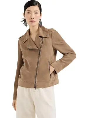 Brunello Cucinelli Suede Biker Jacket - Hazelnut