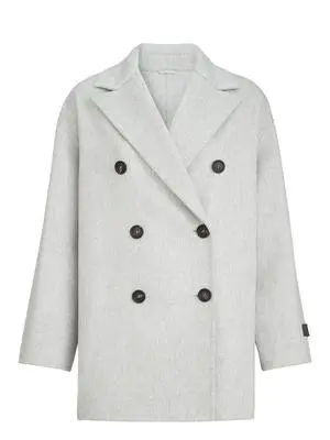 Brunello Cucinelli Cashmere Double Beaver Cloth Pea Coat - Light Grey