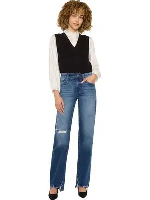 KANCAN High-rise Slim Wide-leg Jeans - Dark Wash