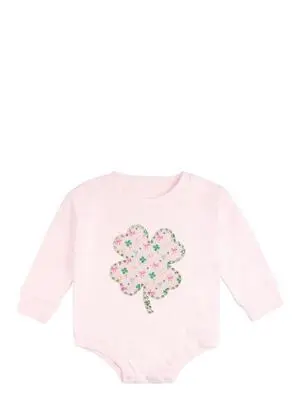 SWEET WINK Ditsy Shamrock Patch Romper - Ballet Pink