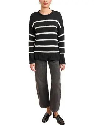 LA LIGNE Marina Striped Cotton Sweater - Black/cream
