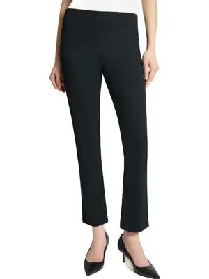 Ming Wang Stretch Deco Crepe Straight Leg Ankle Length Pants - Black