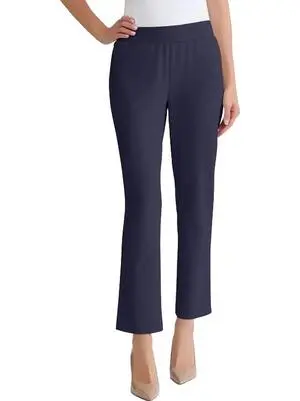 Ming Wang Ming Wang Stretch Deco Crepe Straight Leg Ankle Length Pants Indigo