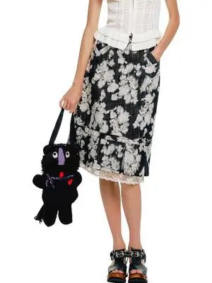 Anna Sui Rose Illusion Denim Lace-trimmed Skirt - Black