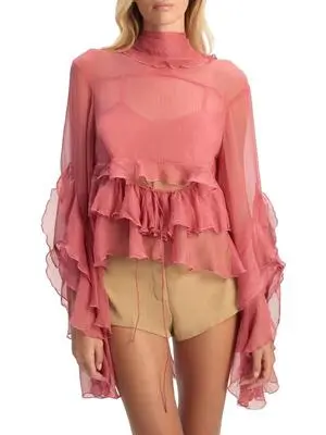 Bardot Anyssa Crinkle Chiffon Babydoll Top - Rose