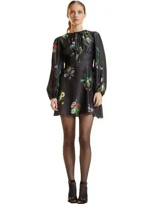 Cynthia Rowley Printed Lurex Mini Dress - Black Floral