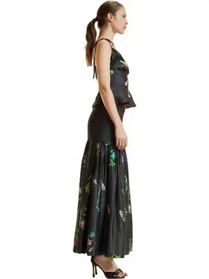 Cynthia Rowley Printed Lurex Midi Skirt - Black Floral