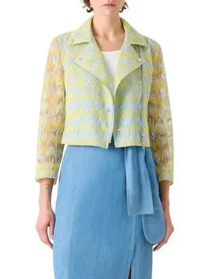 Akris Scribble Embroidered Biker Jacket - Lemon Zing-sky Blue