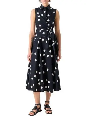Akris Polka Dot Cotton Poplin Faux Wrap Shirt Dress - Black-cream