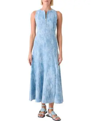 Akris Cotton Jacquard Fit & Flare Midi Dress - Sky Blue Denim