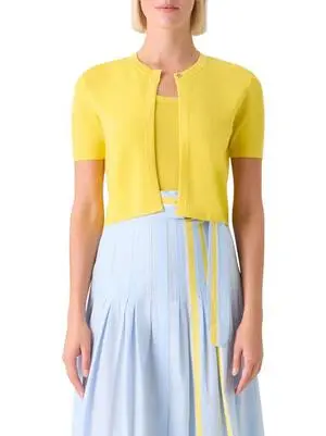 Akris Short Sleeve Cropped Cardigan - Lemon Zing