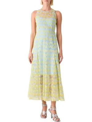 Akris Scribble Embroidered Tulle Dress - Lemon Zing-sky Blue