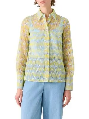 Akris Scribble Embroidered Tulle Shirt - Lemon Zing-sky Blue