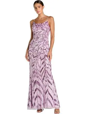 Mac Duggal Embellished Cowl Back Gown - Lilac