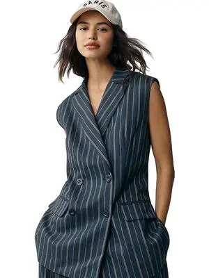 ANTHROPOLOGIE By Anthropologie Longline Pinstripe Vest Jacket