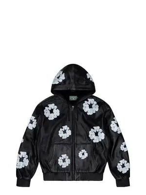 DENIM TEARS Leather Cotton Wreath Zip Hoodie - Black