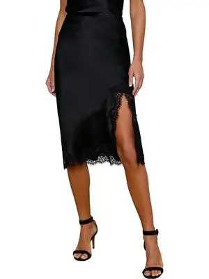 L'Agence Silk Lace Midi Skirt Black