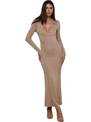 L'Agence Delma Knit Maxi Dress - Almond