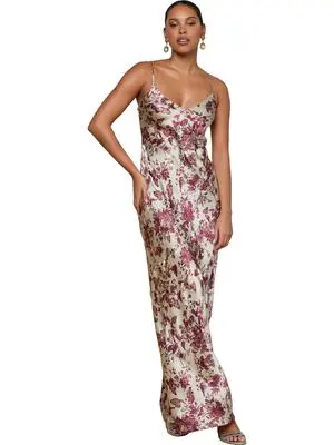 L'Agence Serita Silk Gown - Tan/truffle Butterfly Toile