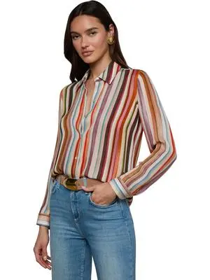L'Agence Nina Silk Blouse - Multi Watercolor Stripe