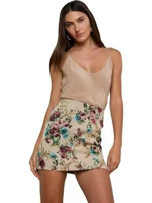 L'AGENCE Marseille Floral Tapestry Mini Skirt