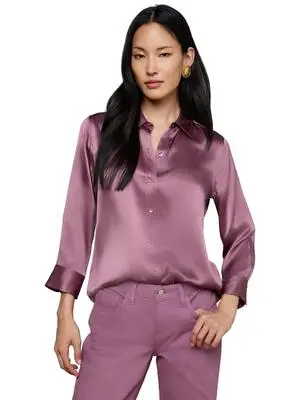 L'Agence Dani Silk Blouse Top - Dusky Orchid