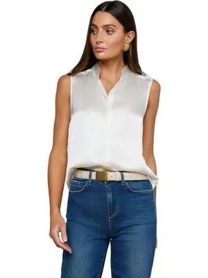 L'Agence Phoebe Sleeveless Silk Blouse - Ivory