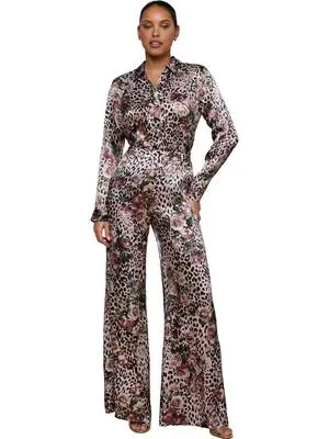 L'Agence Pilar Silk Wide-leg Pants - Multi Small Rose Cheetah