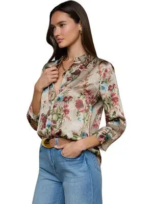 L'Agence Dani Silk Blouse Top - Multi Floral Tapestry
