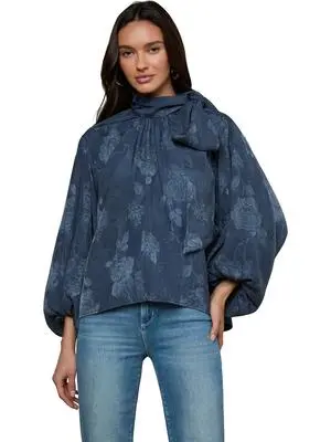 L'Agence Rhett Oversized Blouse Top - Vintage Indigo Floral