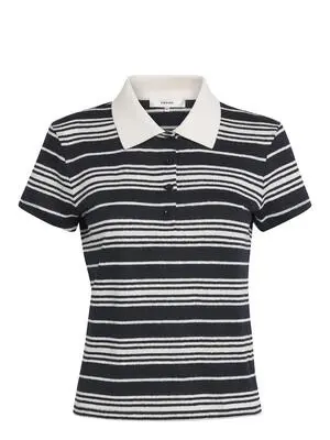 FRAME Linen-blend Striped Polo Shirt - Blue