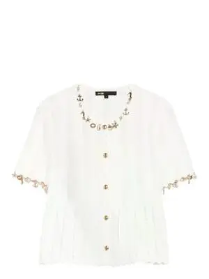 Maje Embellished Short-sleeve Cardigan - White