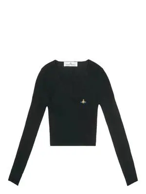 VIVIENNE WESTWOOD Logo-embroidered V-neck Sweater - Black