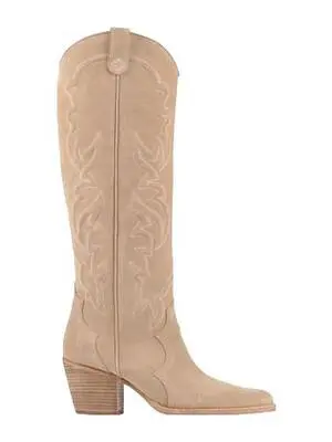 Maje Leather Cowboy Boots - Beige