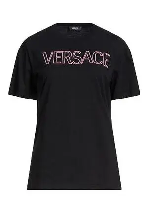 Versace Jersey T-shirt With Embroidered Logo - Black