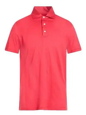 Isaia Man Polo Shirt Mandarin Size L Cotton Red